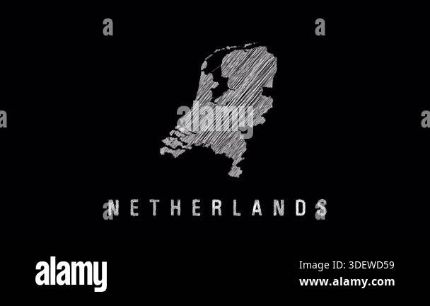 Stylized map of netherlands appearing with a hand drawn, scribble ...