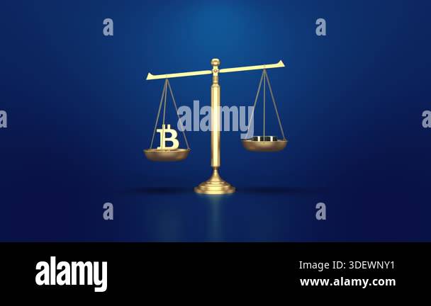 3D render seamless loop featuring a golden balance scale weighing ...