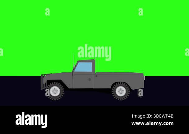 Cartoon animation of retro car running on the way, green screen loop ...
