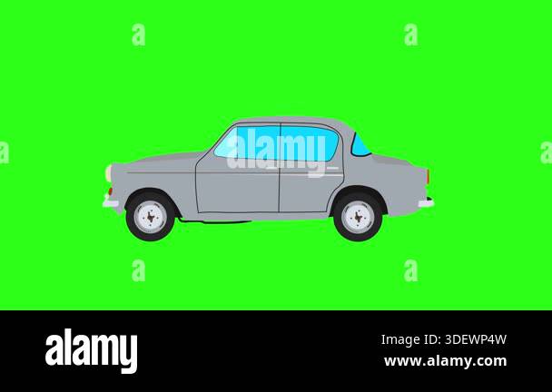 Cartoon animation of classic car animation on green screen loop Stock ...