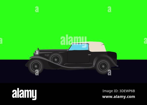 Cartoon animation of retro car running on the way, green screen loop ...