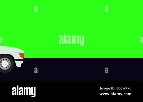 Retro car cartoon animation drive on the way with green screen ...