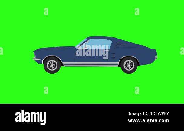 Cartoon animation of retro old car driving, green screen Stock Video ...