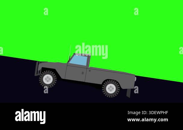 Retro car cartoon animation driving up the hill on the way, green ...