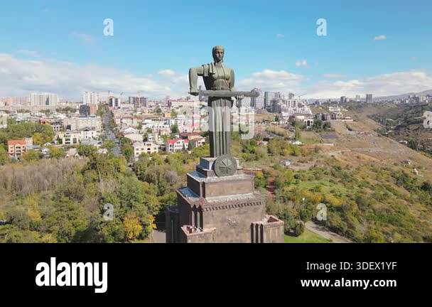 Yerevan, Armenia - 19th october, 2024: Aerial zoom in Mother Armenia ...