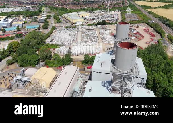 Aerial drone view of huge power plant, electrical energy generation ...