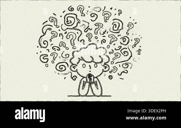 Hand draw animation representing a chaotic mind overthinking or the ...