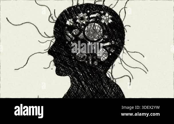 Hand draw animation representing a chaotic mind overthinking or the ...