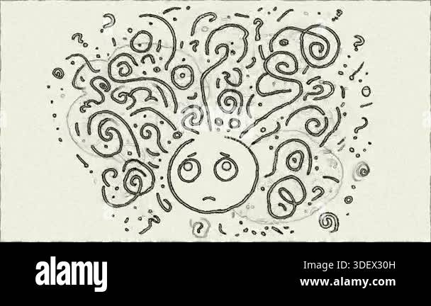 Hand draw animation representing a chaotic mind overthinking or the ...