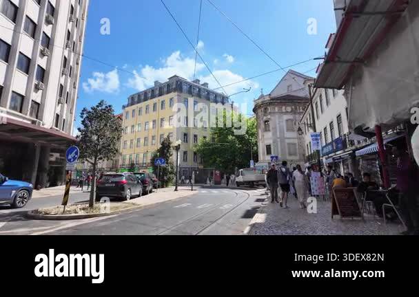 Walk Lisbon urban alleyway POV narrow street old town charm Stock Video ...