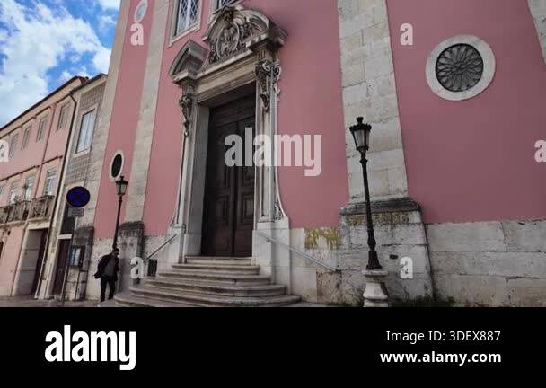 Exploring Lisbon Portugal narrow street POV walk tourist city scene ...