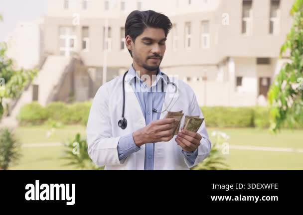 Male Indian Doctor Counting Money, Indian Rupees Stock Video Footage ...
