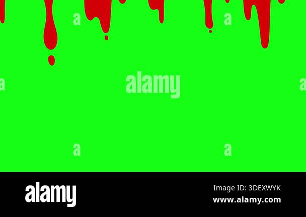 Red blood transition drop animated on green screen. Abstract red paint ...