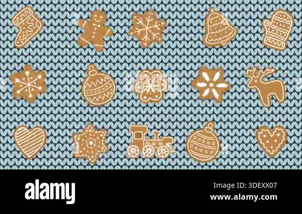 Animated Christmas Cookies on Blue Knitted Background. Christmas ...