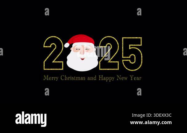 Merry Christmas and Happy New Year 2025 gold text animation with Santa ...