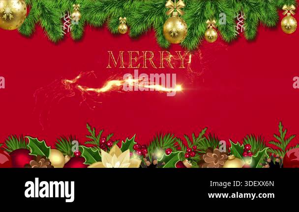 Merry Christmas and Happy New Year gold text animation with golden ...