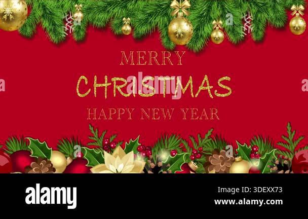 Merry Christmas and Happy New Year 2025 gold text animation with golden ...