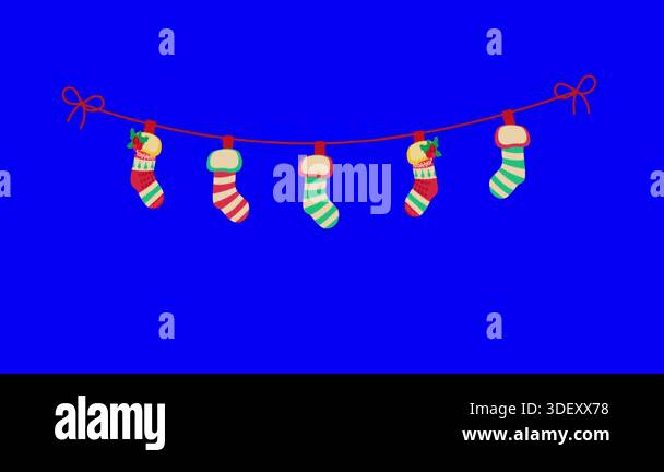 Hanging Christmas socks stockings set vector animated on blue screen ...