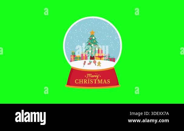 Merry Christmas snowball globe animation with falling snow, tree, gifts ...