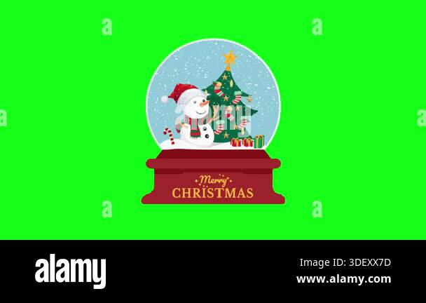 Merry Christmas snowball globe animation with falling snow, snowman ...