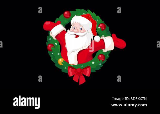 Santa Claus, wave hand with wreath decoration looping animation on ...