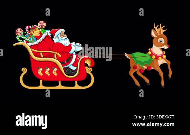 Santa Claus and reindeer with Christmas gift vector animation on ...