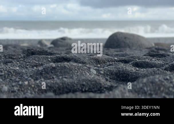 Dramatic Waves Crashing on Rugged Black Sand Beach in Iceland. High ...