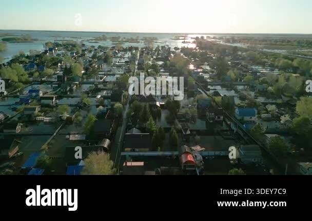 Aerial View of Severe Urban Flooding Submerging Houses and Streets ...