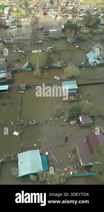Aerial View of Severe Urban Flooding Submerging Houses and Streets ...