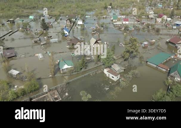 Aerial View of Severe Urban Flooding Submerging Houses and Streets ...