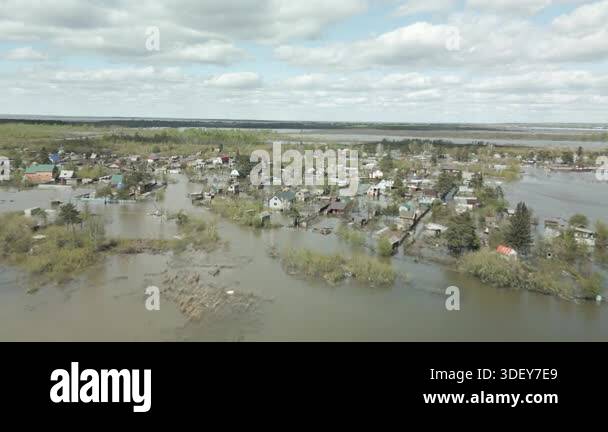 Aerial View of Severe Urban Flooding Submerging Houses and Streets ...