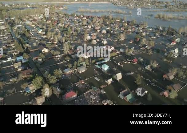 Aerial View of Severe Urban Flooding Submerging Houses and Streets ...