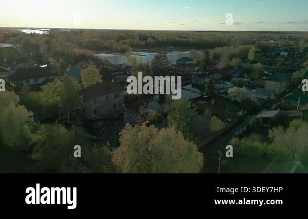 Aerial View of Severe Urban Flooding Submerging Houses and Streets ...