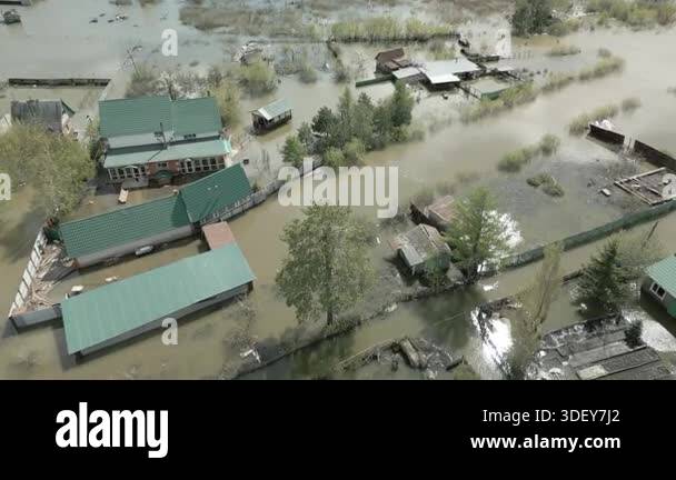 Aerial View of Severe Urban Flooding Submerging Houses and Streets ...