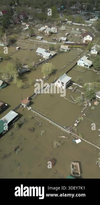 Aerial View of Severe Urban Flooding Submerging Houses and Streets ...