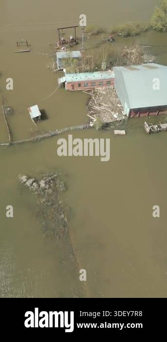 Aerial View of Severe Urban Flooding Submerging Houses and Streets ...