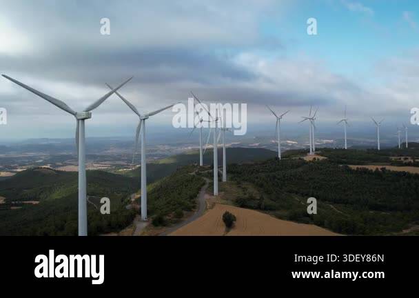 Drone footage of windmills generating clean energy in Catalonia, Spain ...