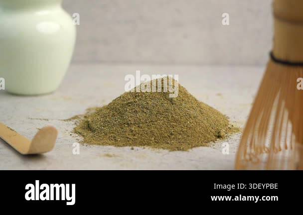 Matcha tea powder and accessories Stock Video Footage - Alamy