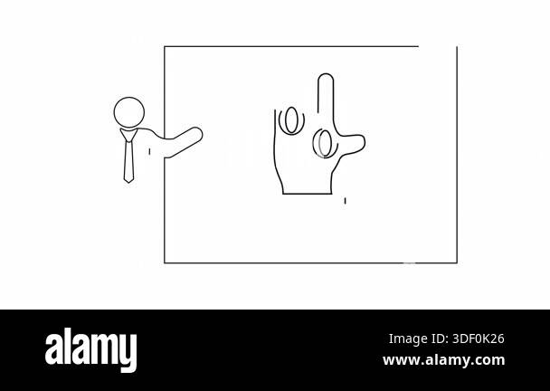 A simple line drawing of a presenter standing next to a whiteboard with ...
