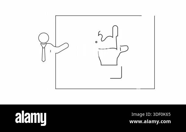 A simple line drawing of a presenter explaining hand gestures on a ...