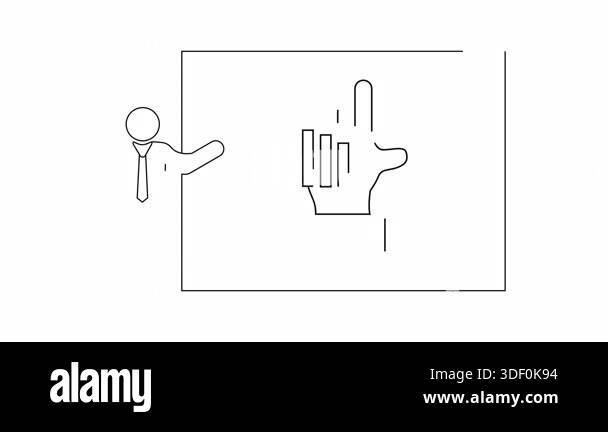 A simple line art animation of a business presentation with a hand and ...