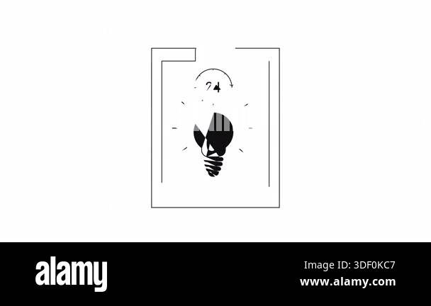 A simple animation showing a light bulb and a 24-7 symbol on a ...