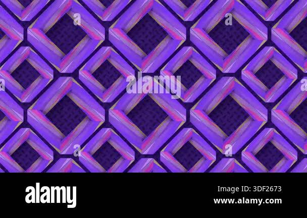 Seamless 3D animation of a geometric pattern in purple tones. Diamond ...
