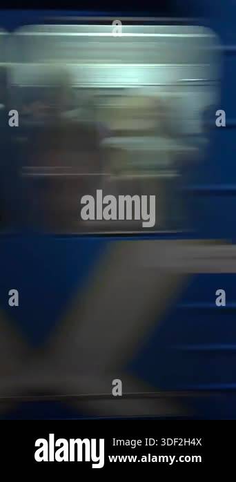 Moving blue subway train in motion blur Stock Video Footage - Alamy