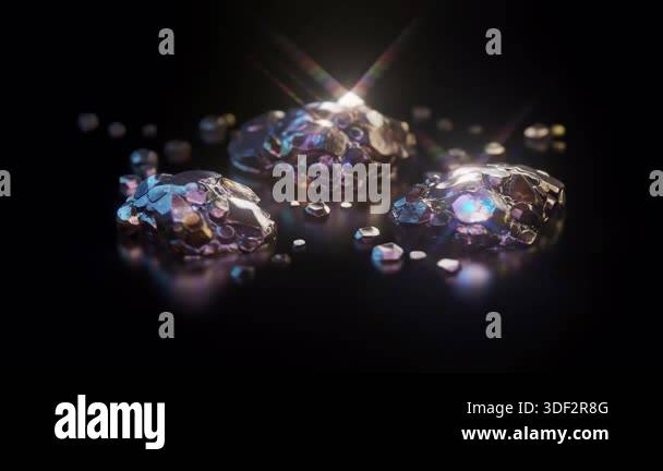 3D render: Rare earth minerals shimmering, glowing, dark background ...