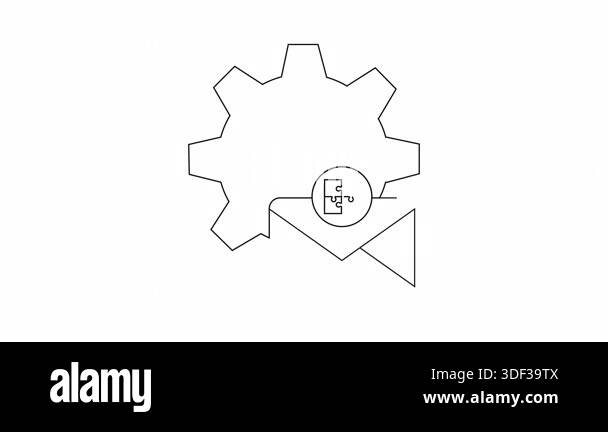 An animated icon featuring a gear, email message, and settings symbol ...