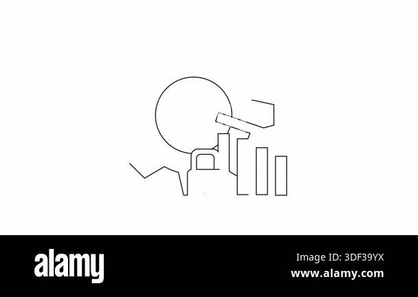 A line art illustration depicting a gear, a lock, and a downward ...