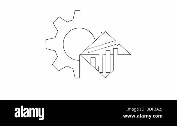 A simple line art illustration of a gear, chart, and envelope ...