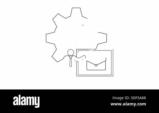 A simple outline illustration of a business presentation with a gear ...