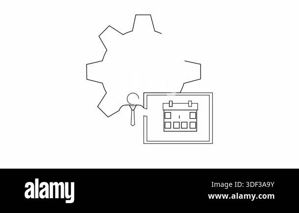 A line drawing of a gear, calendar, and person, representing scheduling ...